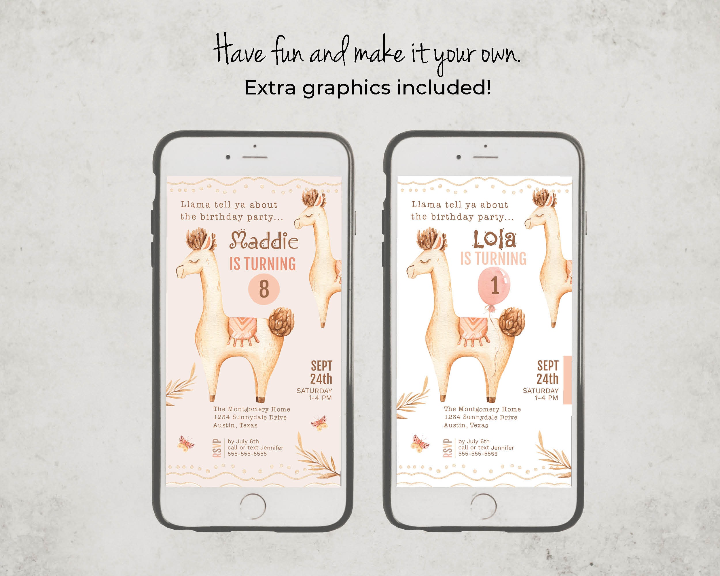 Llama Birthday Invite TEMPLATE Self-editing 5x7 Invitation Digital Text ...