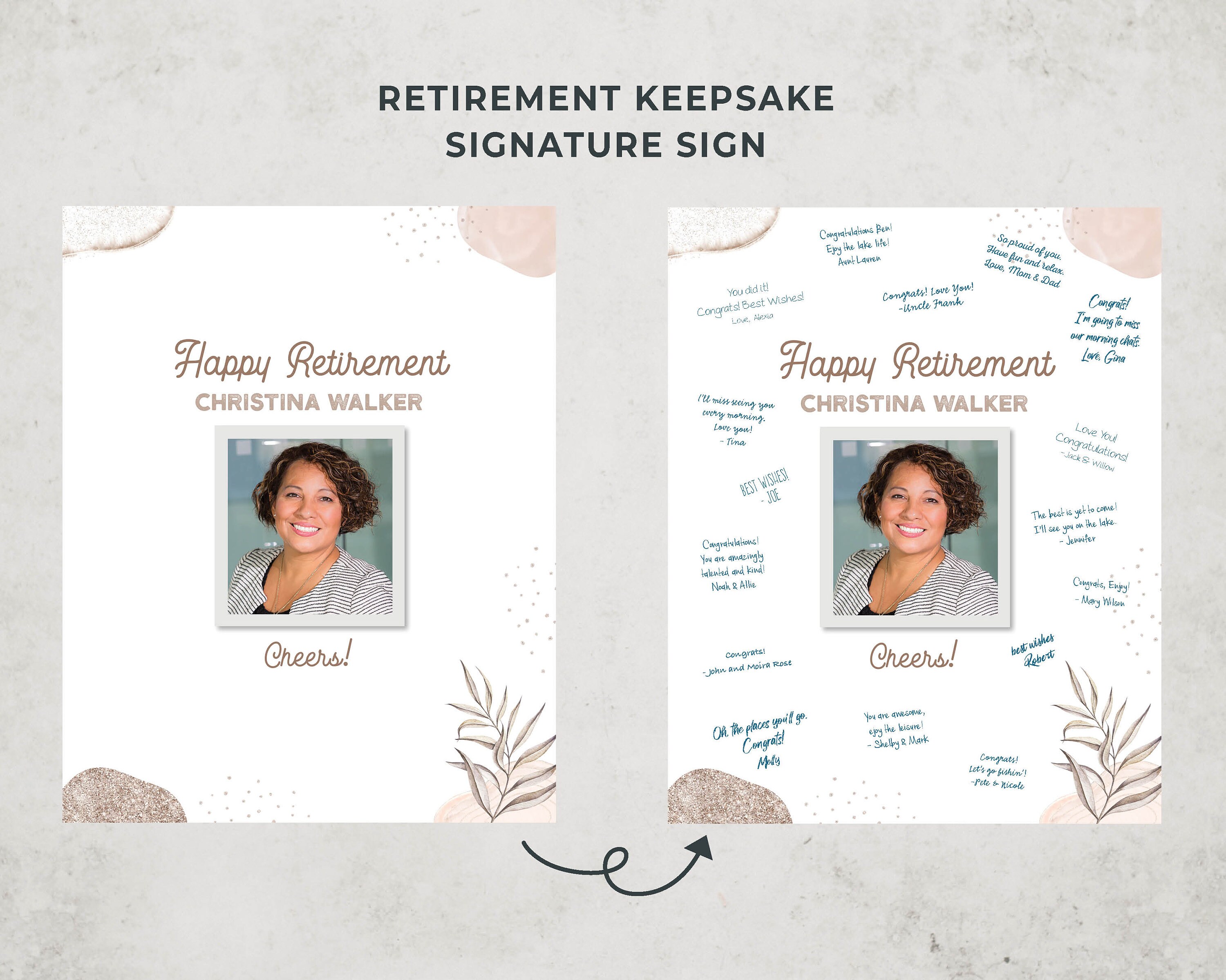 Retirement Message Board TEMPLATE Editable Boho Dusty Pink Photo ...