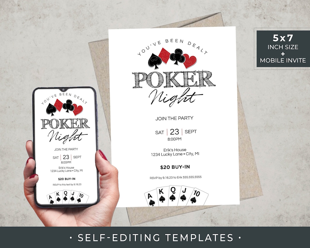 Poker Night Invitation TEMPLATES Editable Invite Mobile - Etsy