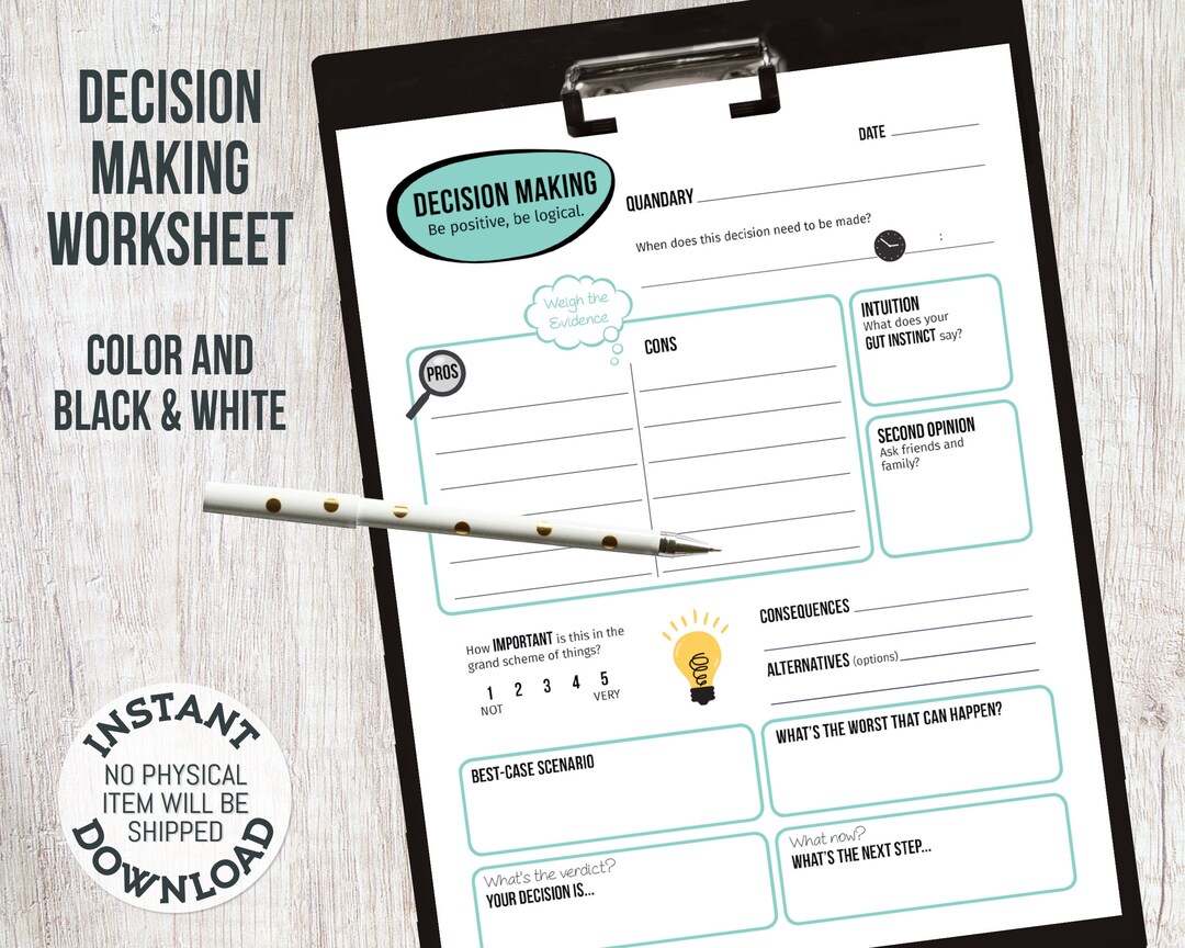 Decision-making Worksheet Form Instant Download Pros and - Etsy