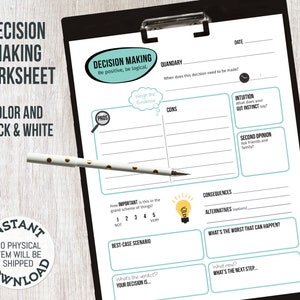 Decision-making Worksheet Form Instant Download Pros and - Etsy