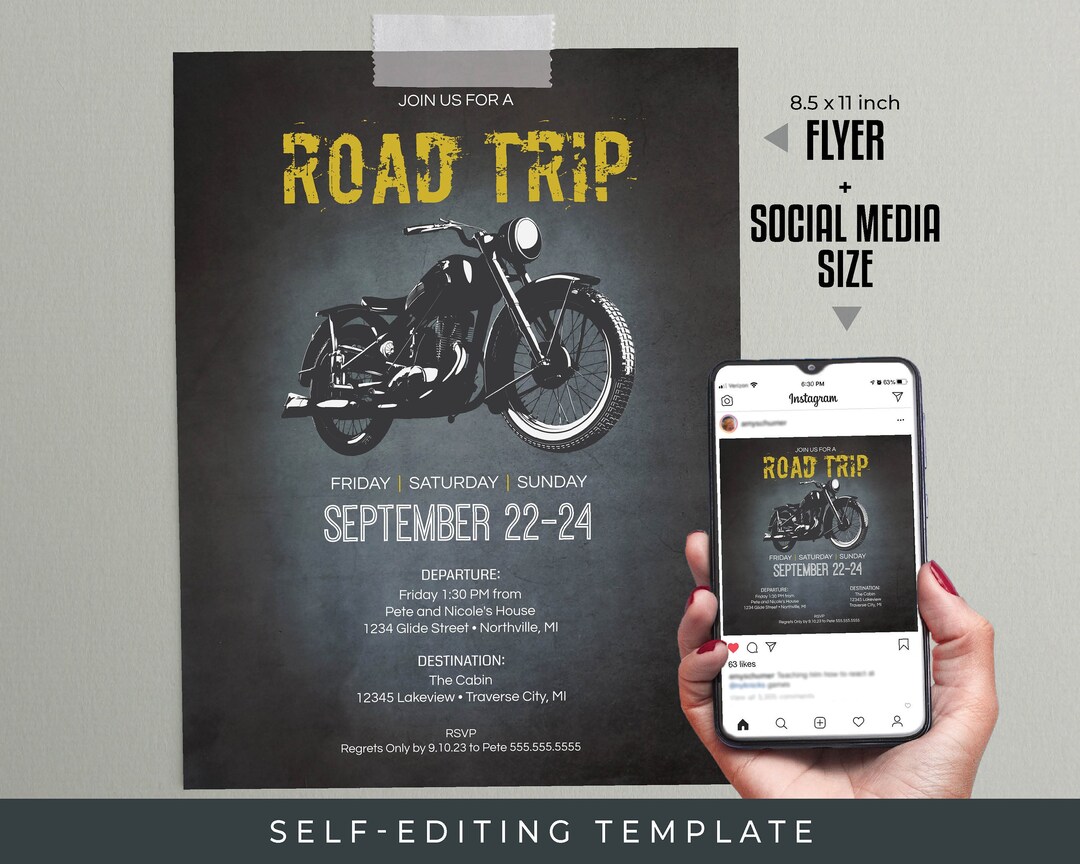 Road Trip Flyer Editable TEMPLATES | 8.5x11 Flyer + Social Media Size ...