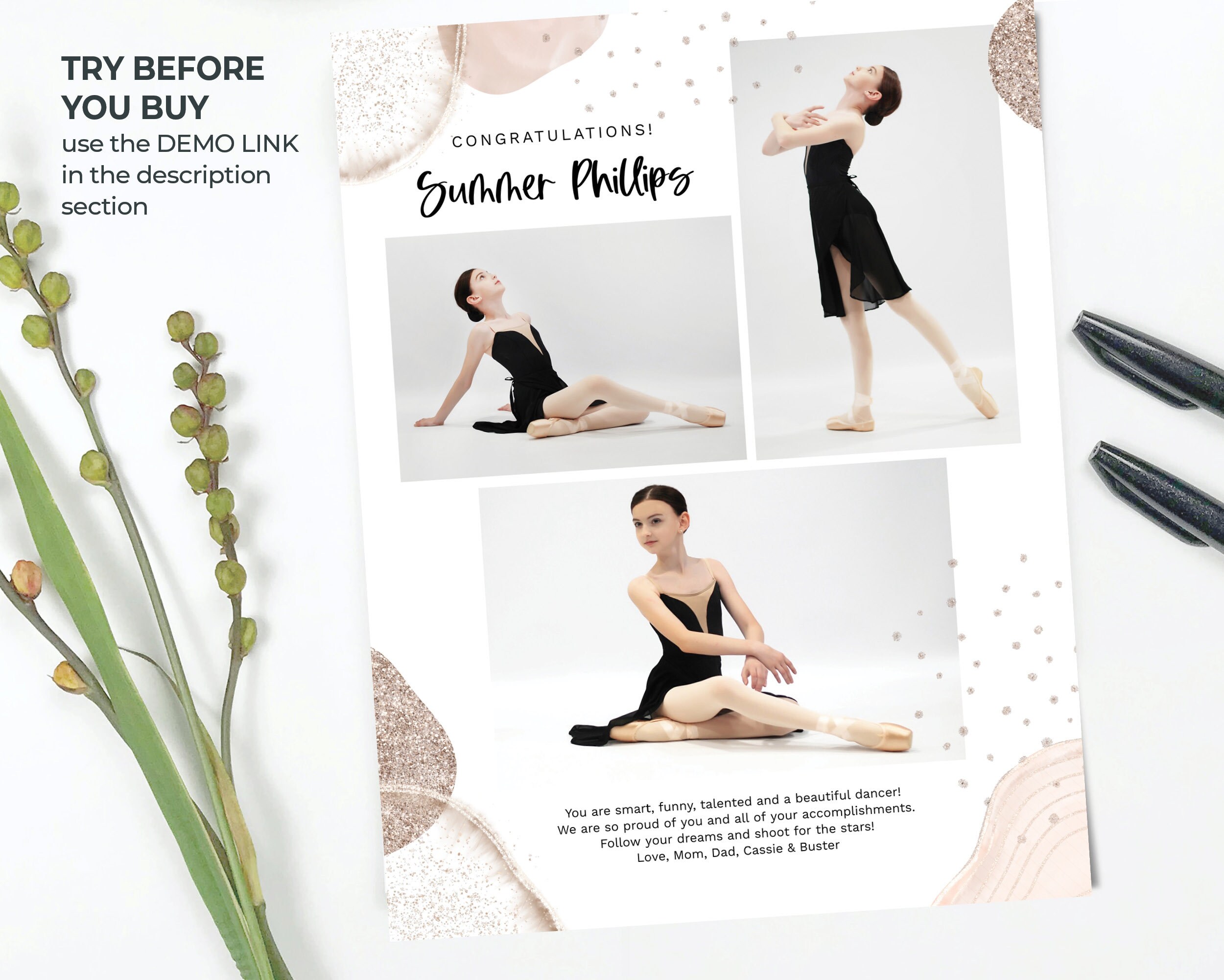 Dance Recital AD TEMPLATE Self-editing in Corjl Modern Dusty Pink 8 ...