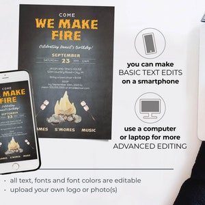 Bonfire Invite Editable TEMPLATE 5x7 Inch Invite Text/email Invite ...