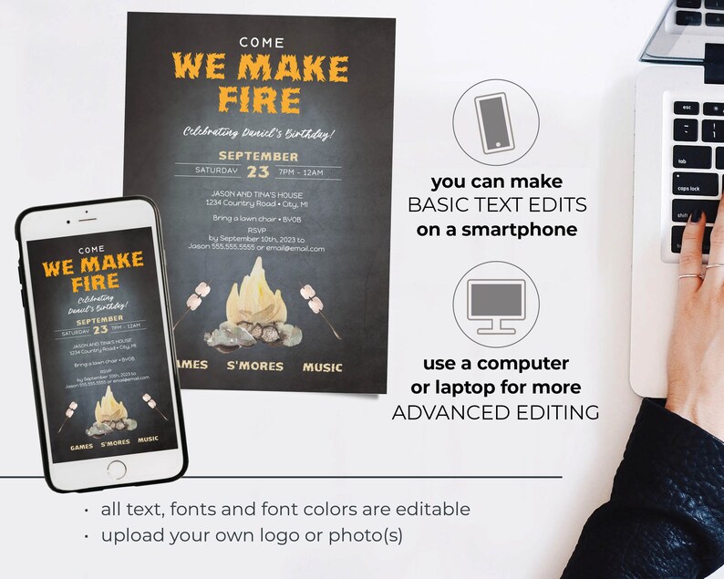 Bonfire Invite Editable TEMPLATE 5x7 Inch Invite Text/email Invite ...