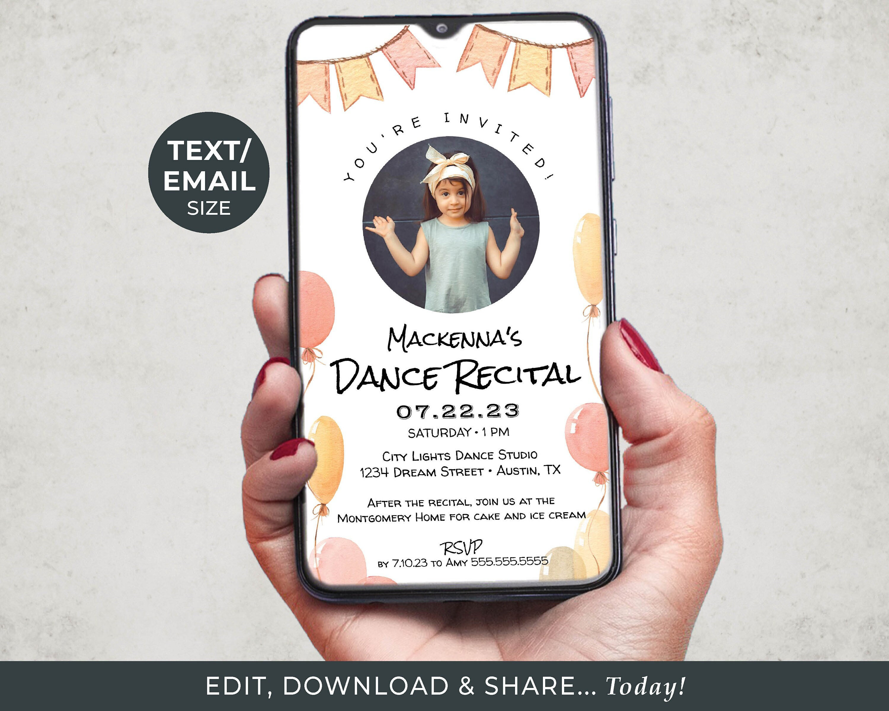 Dance Recital Invite TEMPLATE Digital File Mobile Phone Size - Etsy