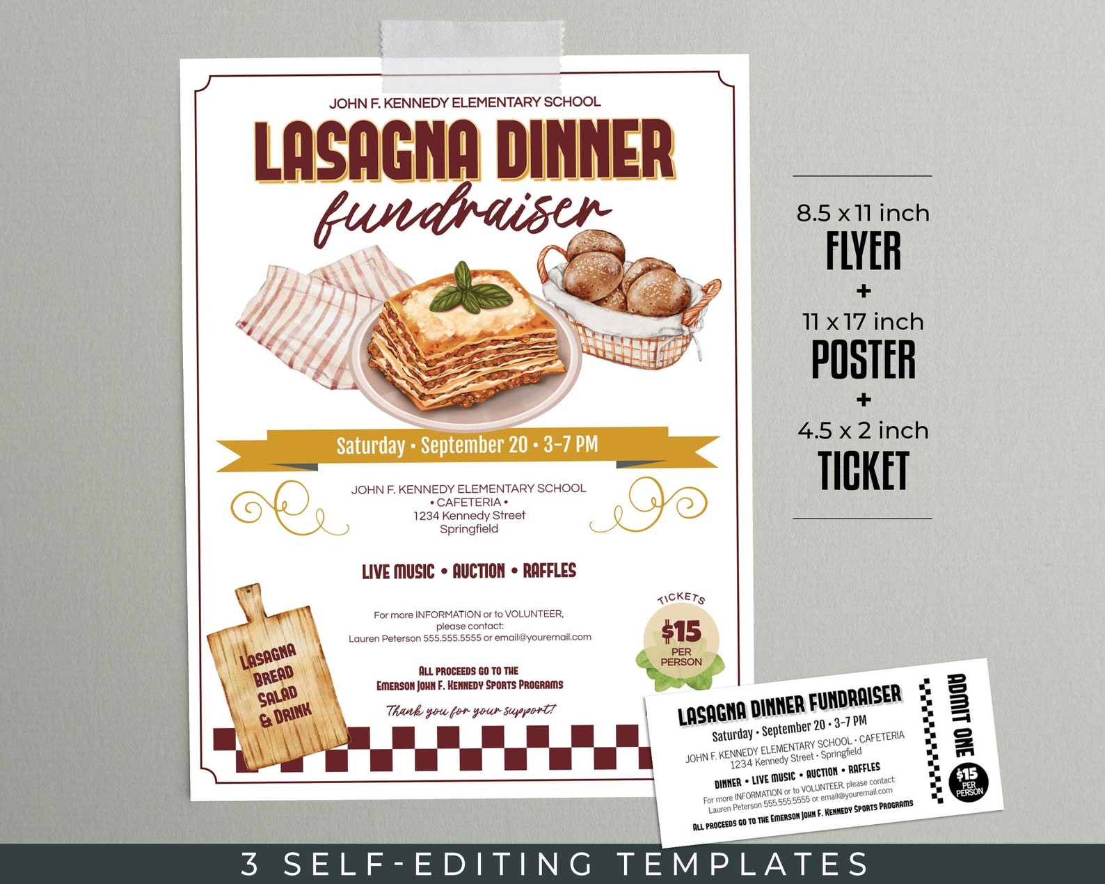 Lasagna Fundraiser Bundle Editable TEMPLATES | Flyer, 11x17 Poster, 4 ...