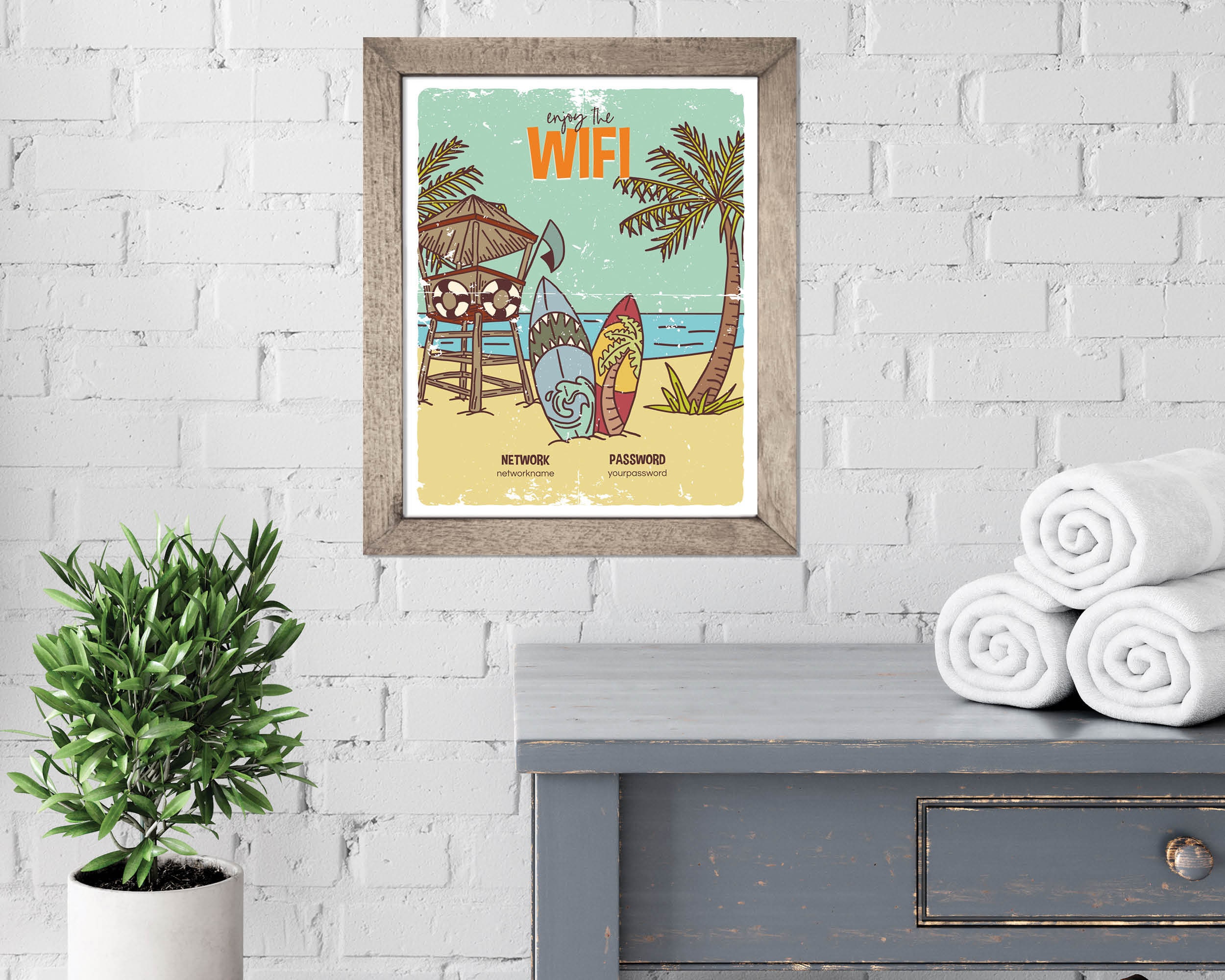 Wifi Password Editable Template Retro Distressed Password Sign Beach ...