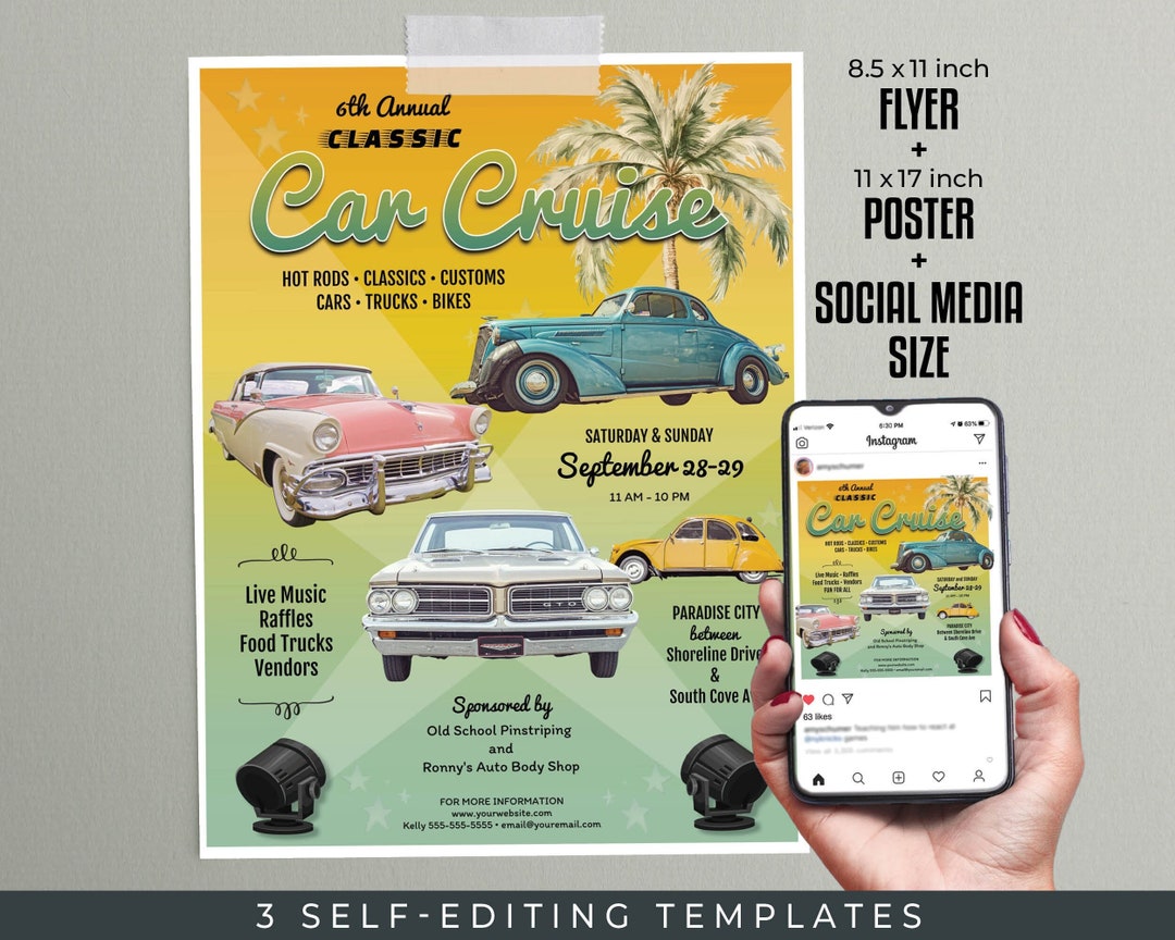 Car Cruise Editable TEMPLATES | 8.5x11 Flyer, 11x17 Poster, Social ...