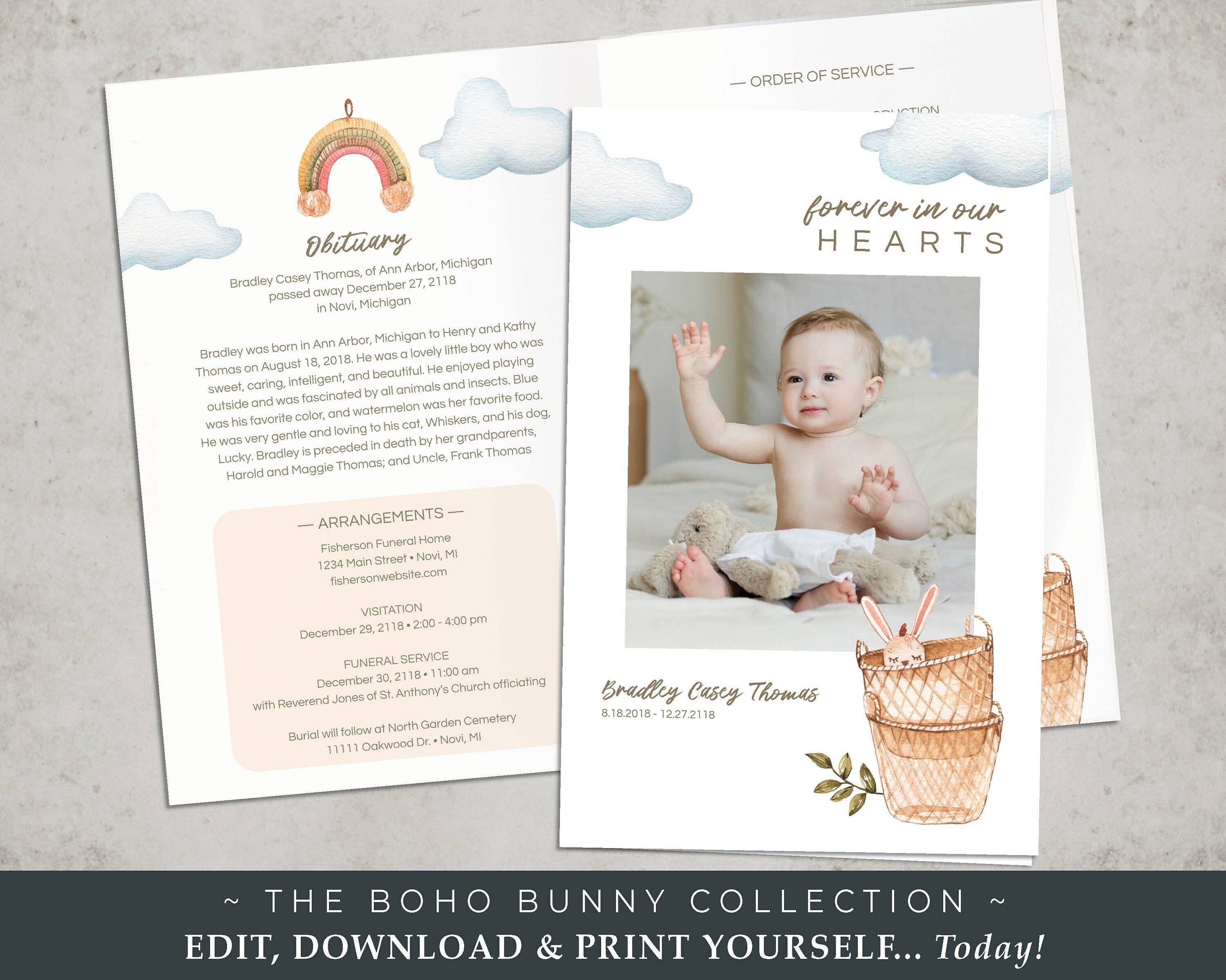 Child Baby Funeral Program TEMPLATE Celebration of Life in Loving ...