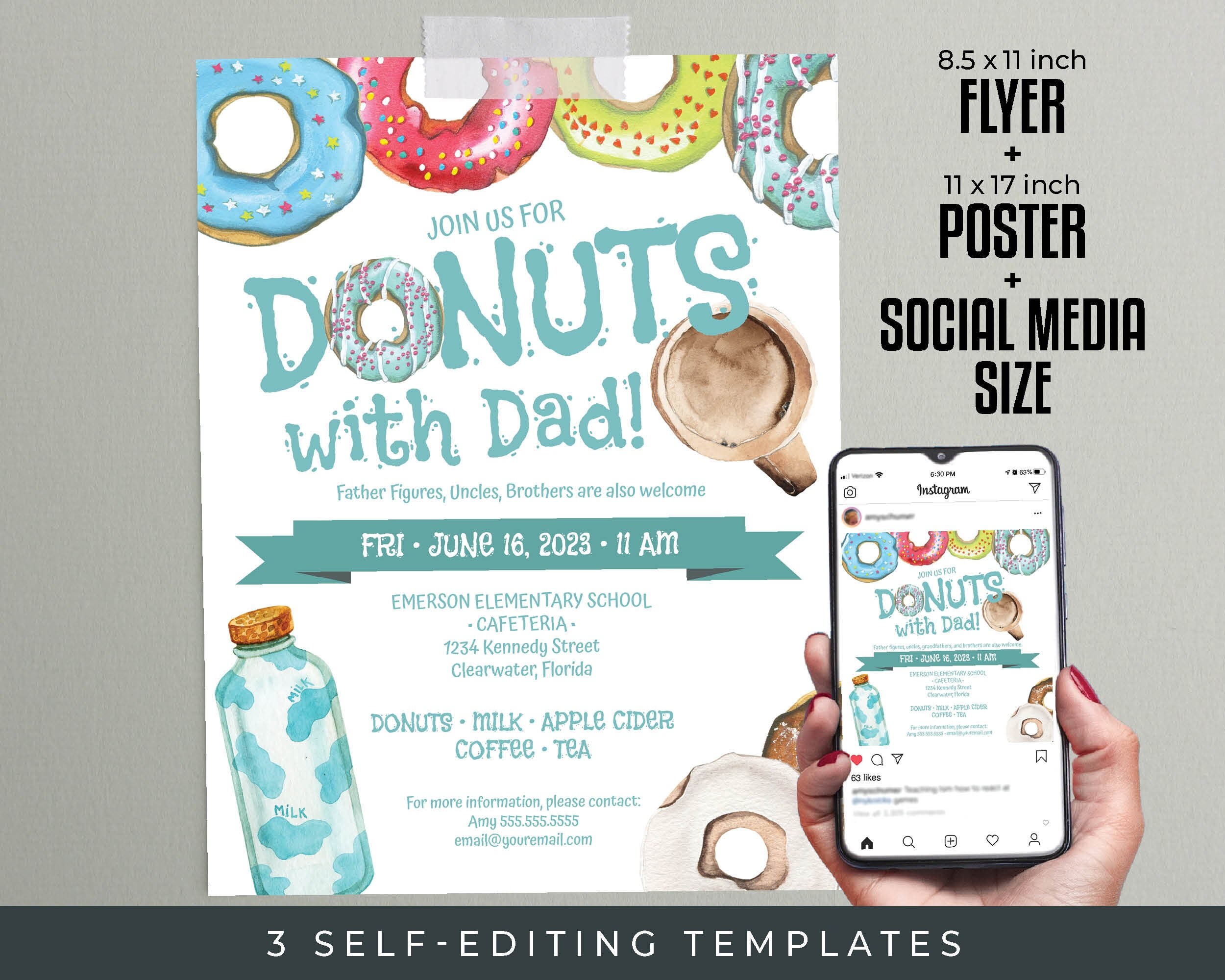Donuts With Dad Self-editing TEMPLATES 8.5x11 Flyer 11x17 - Etsy