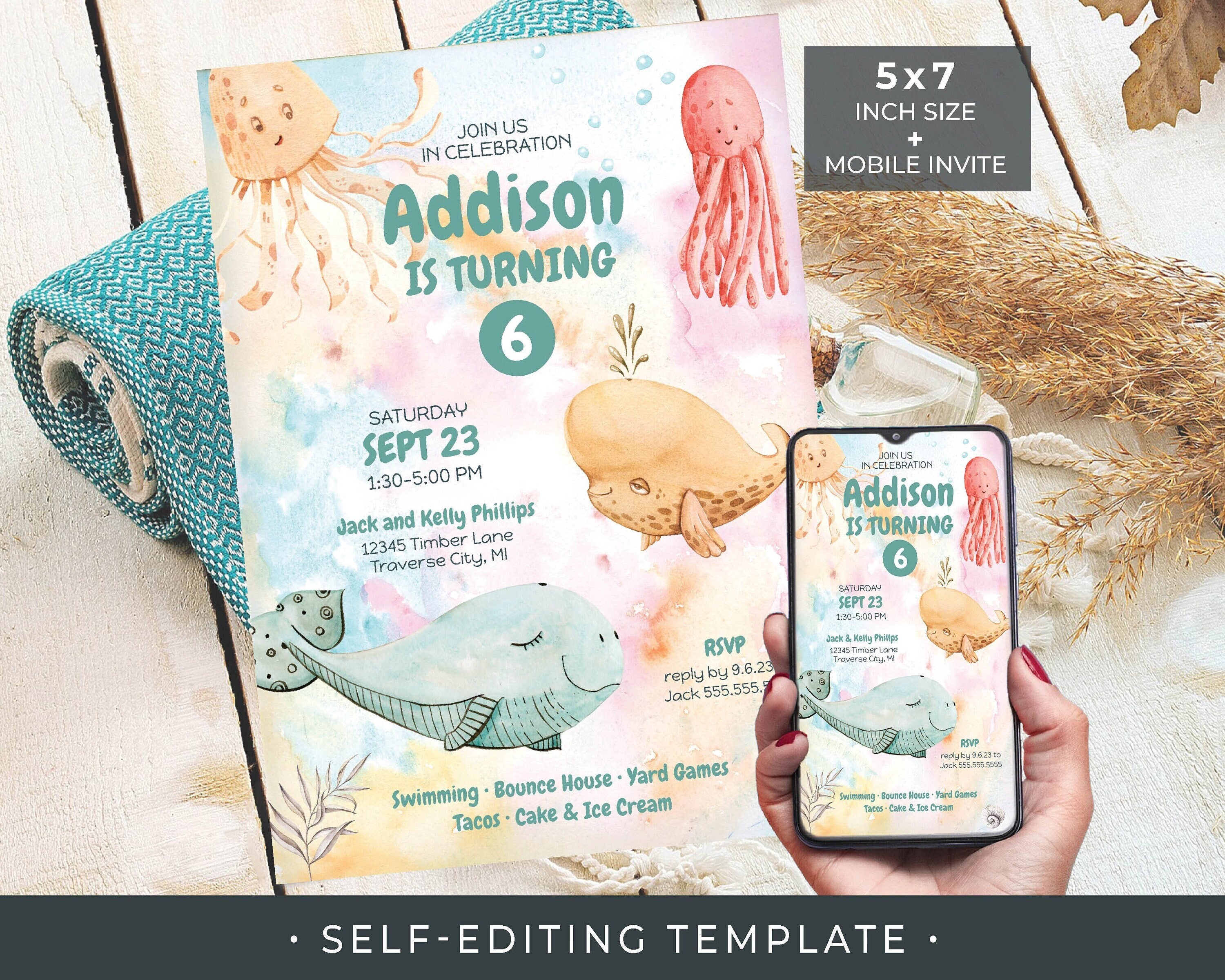 Under the Sea Invite Self-editing TEMPLATE Mobile Invite TEMPLATE Sea ...