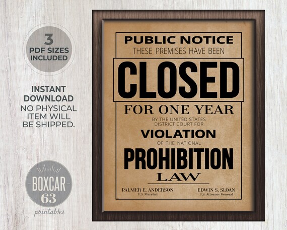 Prohibition PRINTABLE Poster Instant Download Prohibition | Etsy