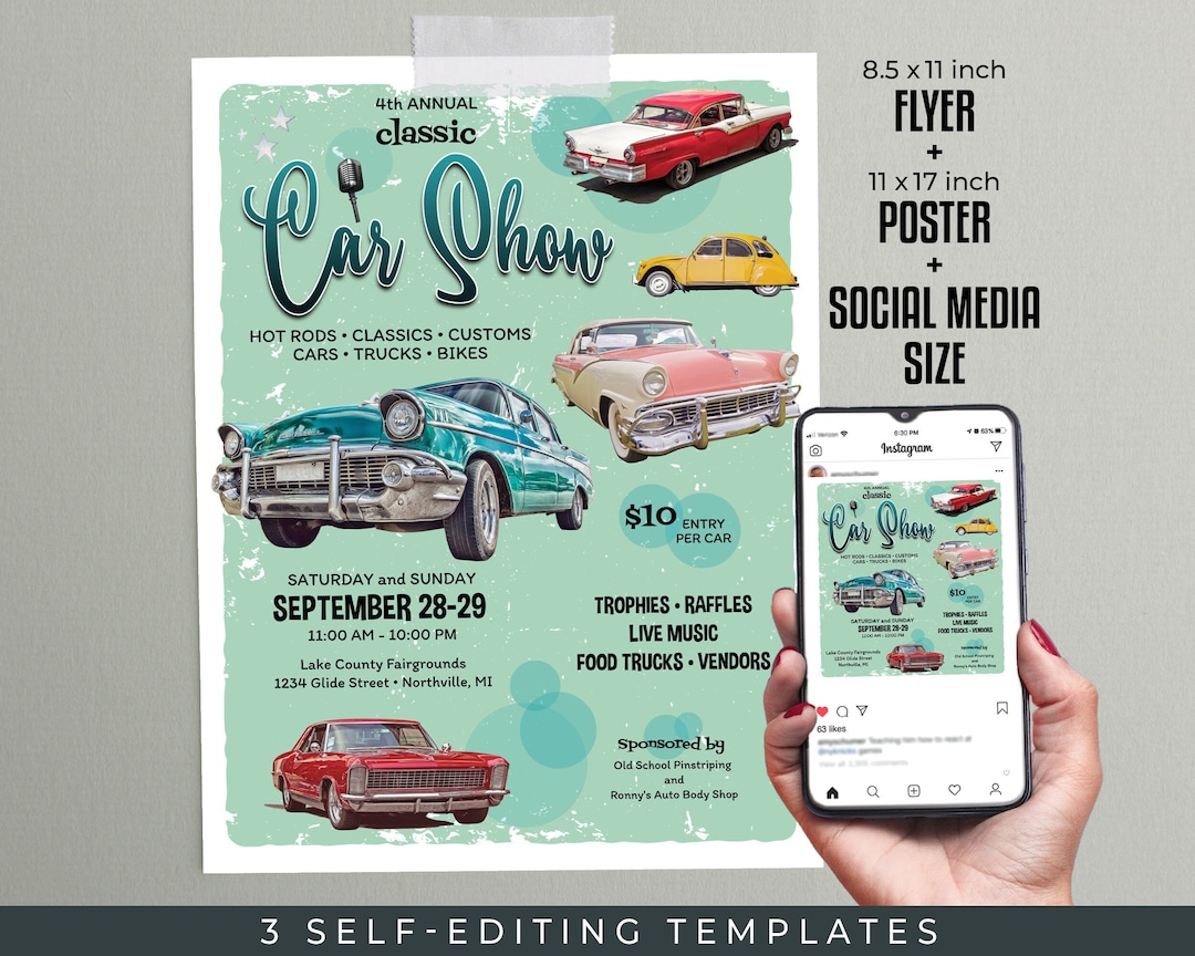 Car Show Editable TEMPLATES | 8.5x11 Flyer, 11x17 Poster, Social Media ...