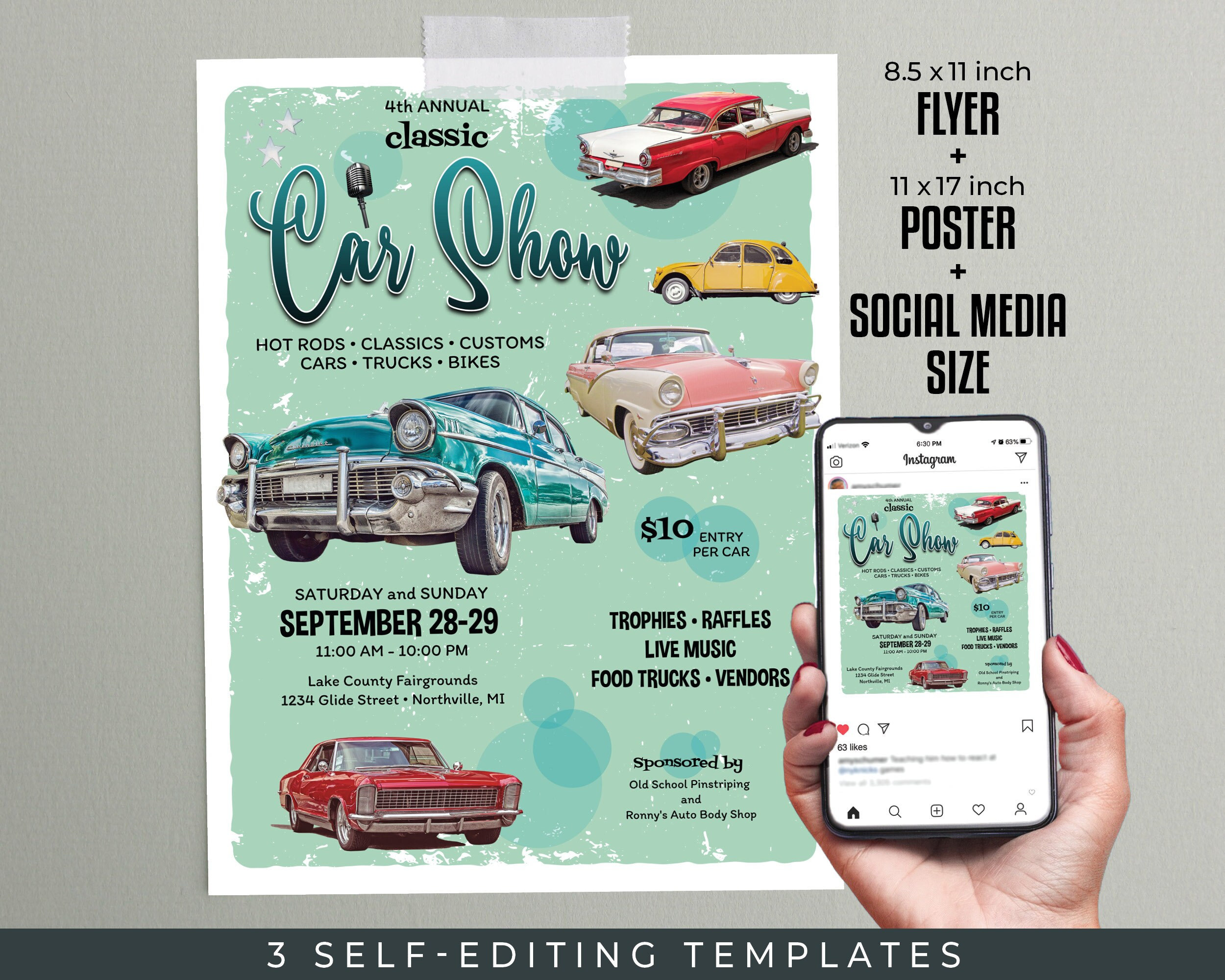 Car Show Editable TEMPLATES | 8.5x11 Flyer, 11x17 Poster, Social Media ...
