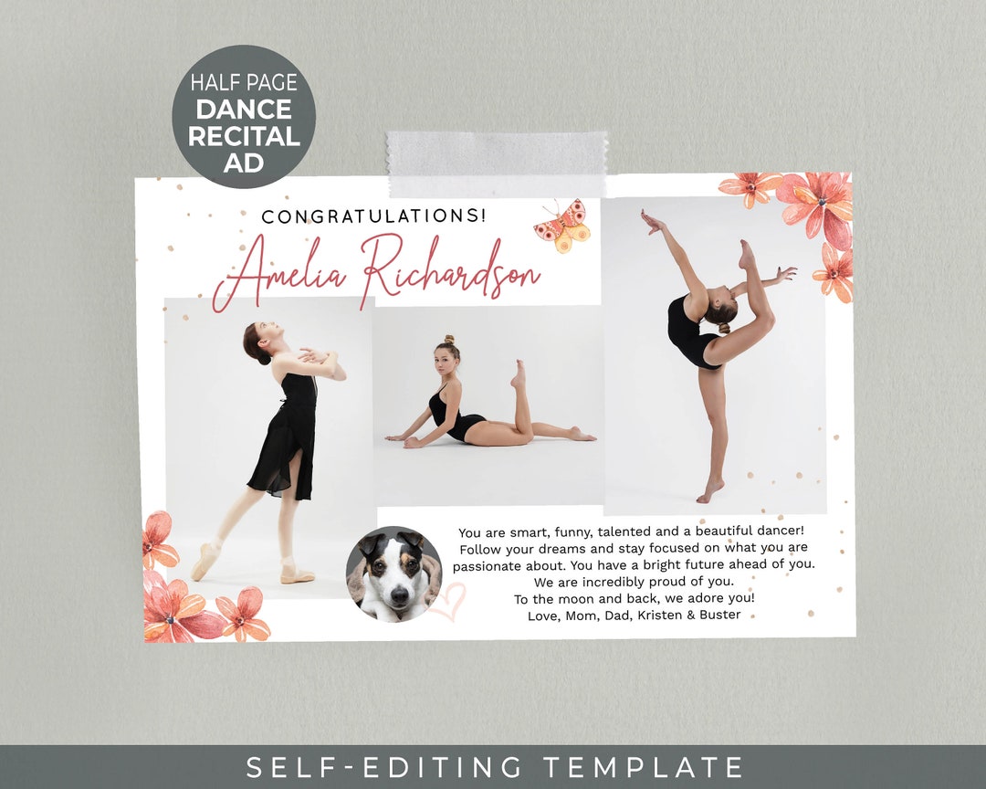 Dance Recital AD TEMPLATE | Self-editing in Corjl | Butterfly Floral ...