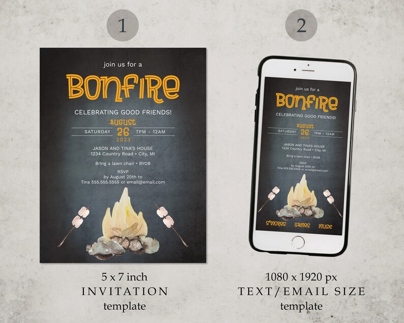 Bonfire Invite Editable TEMPLATE 5x7 Inch Invite | Etsy