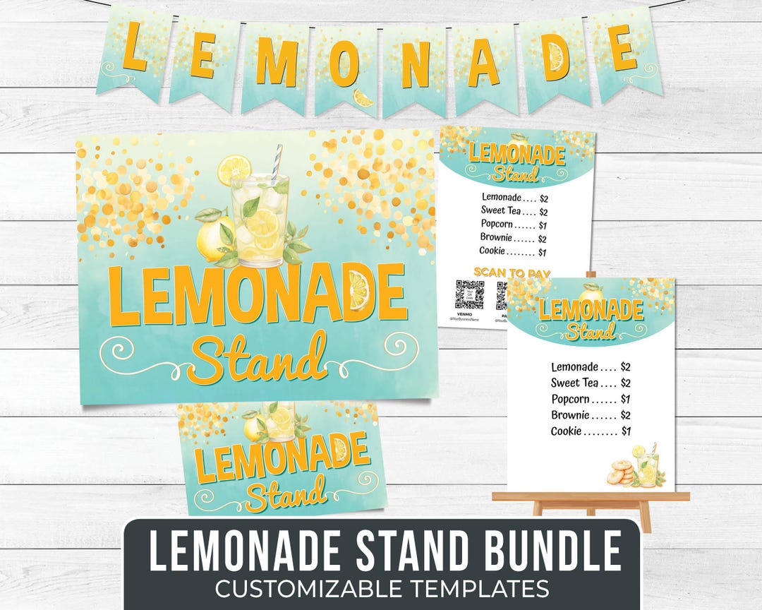 Editable Lemonade Stand Kit: Banner, Sign, Price List (digital Template ...