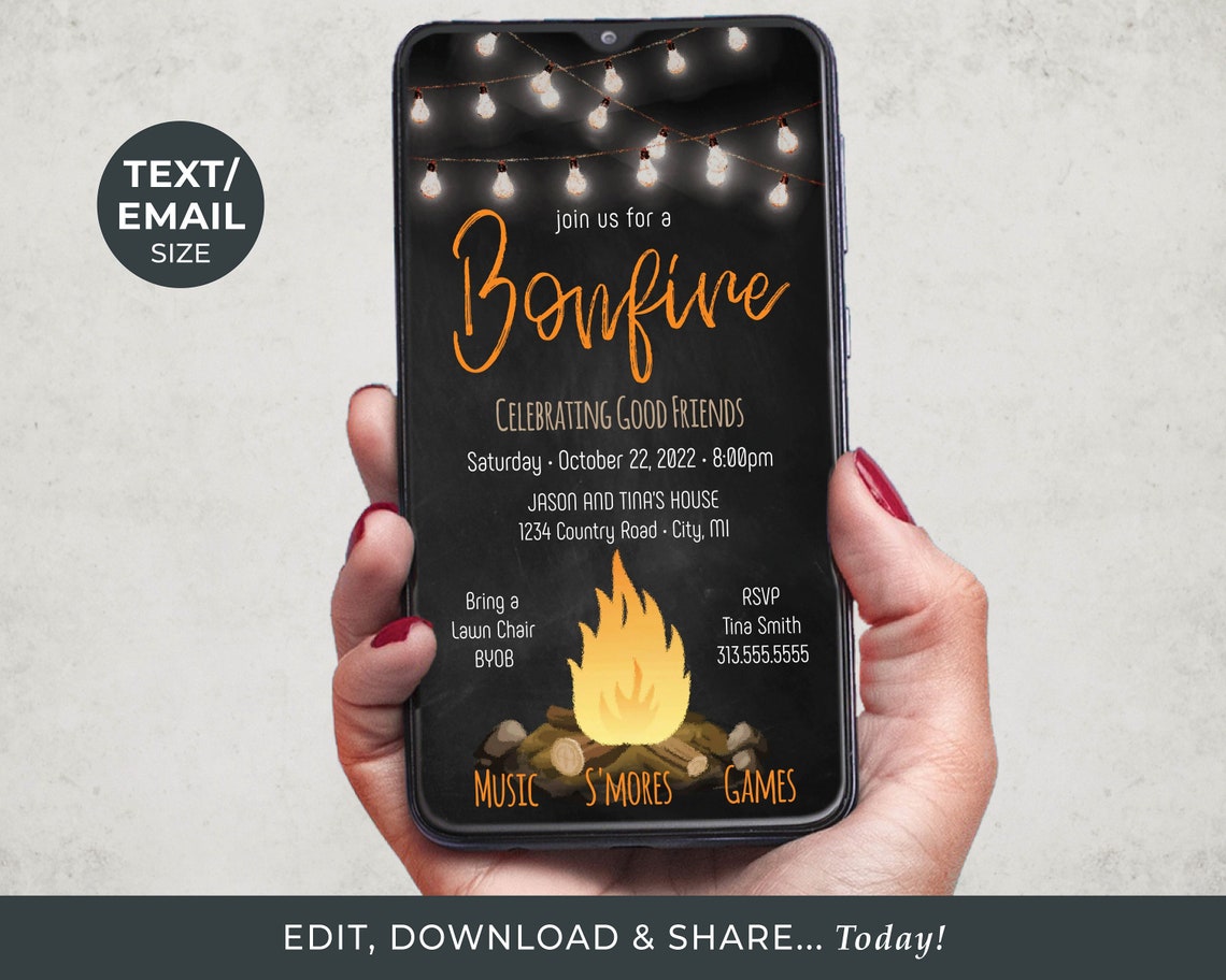 Bonfire Electronic Invitation TEMPLATE Editable Invite File - Etsy