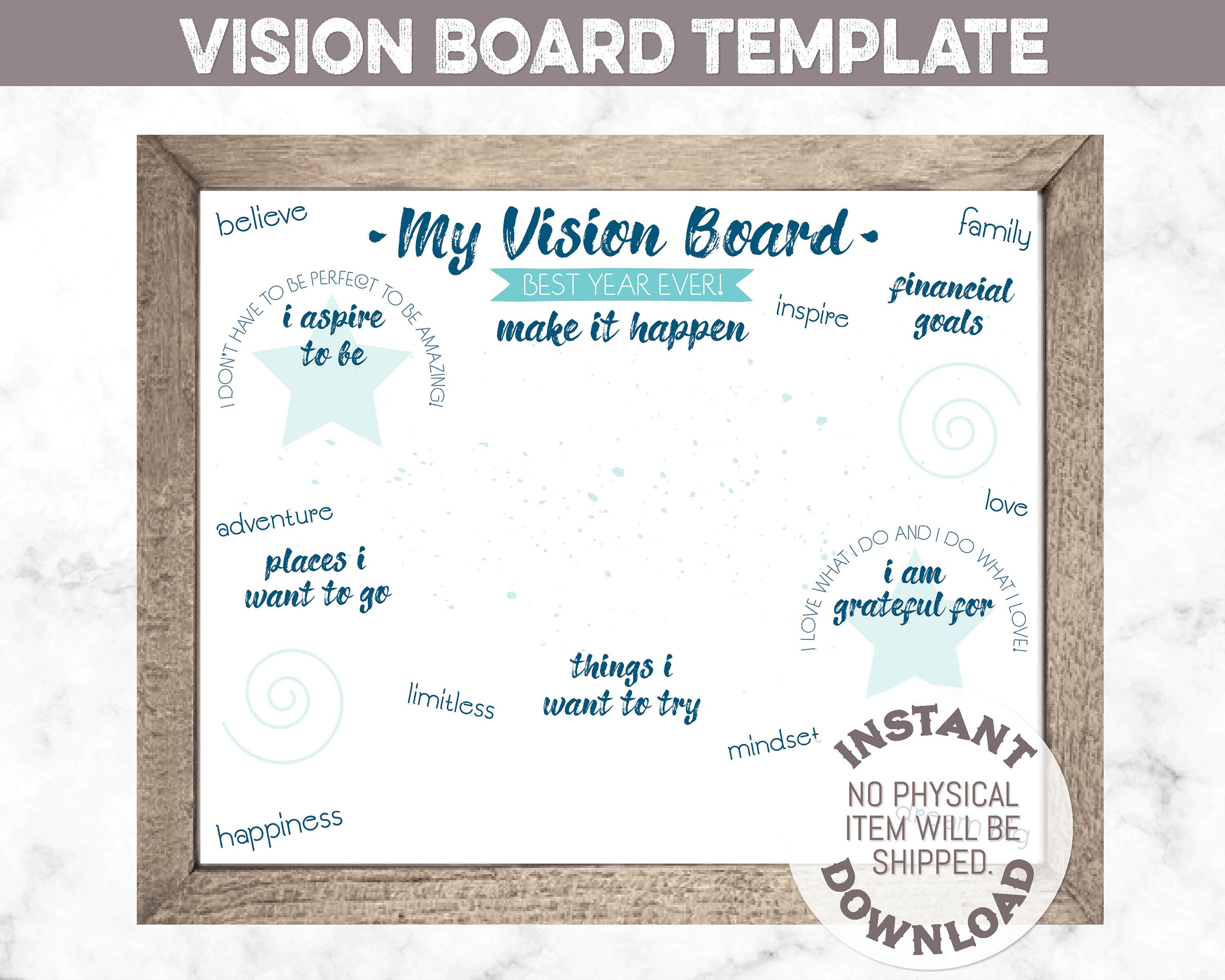 Vision Board Template | INSTANT DOWNLOAD Digital File | Dream Board ...