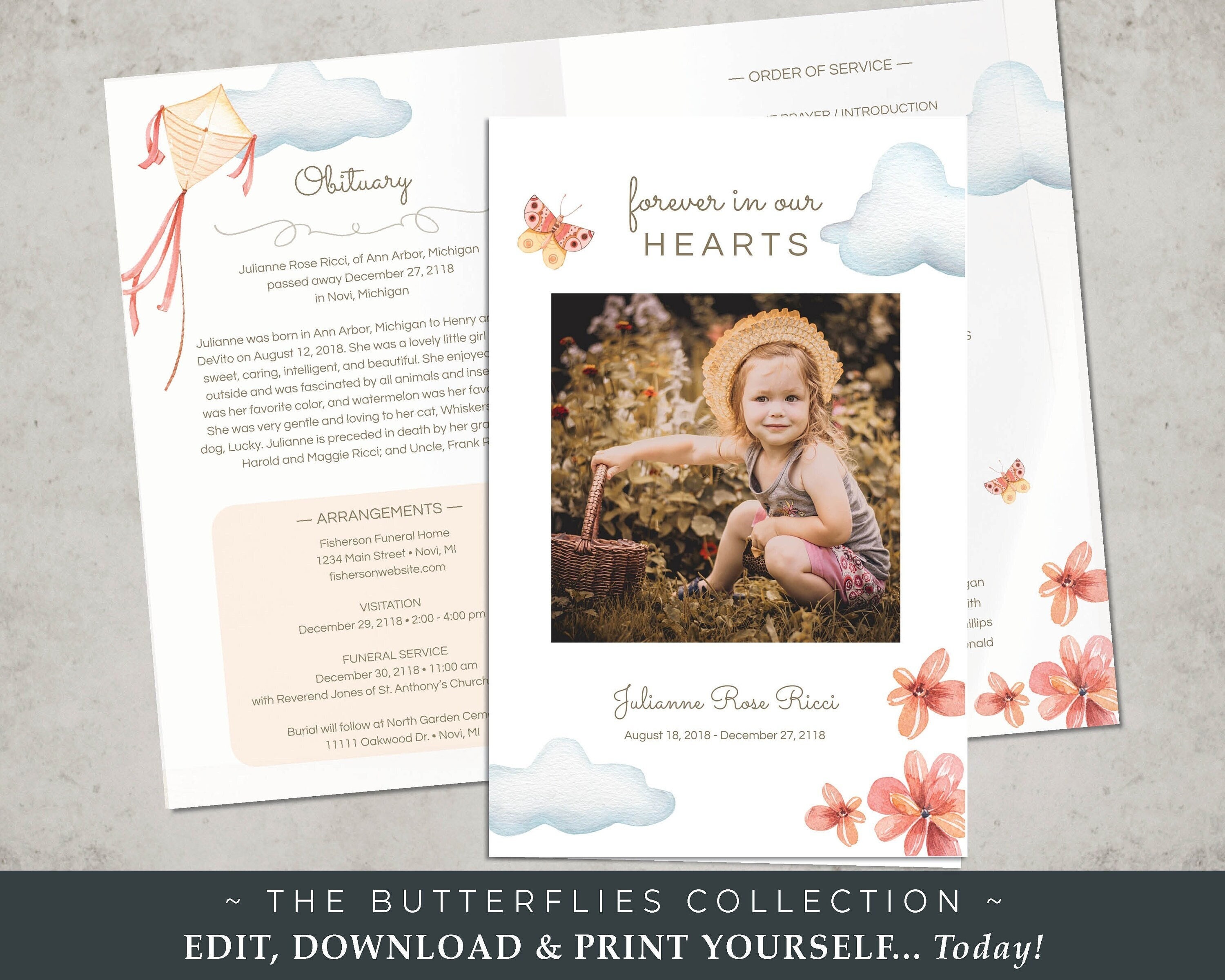 Child Funeral Program TEMPLATE Celebration of Life in Loving Memory ...