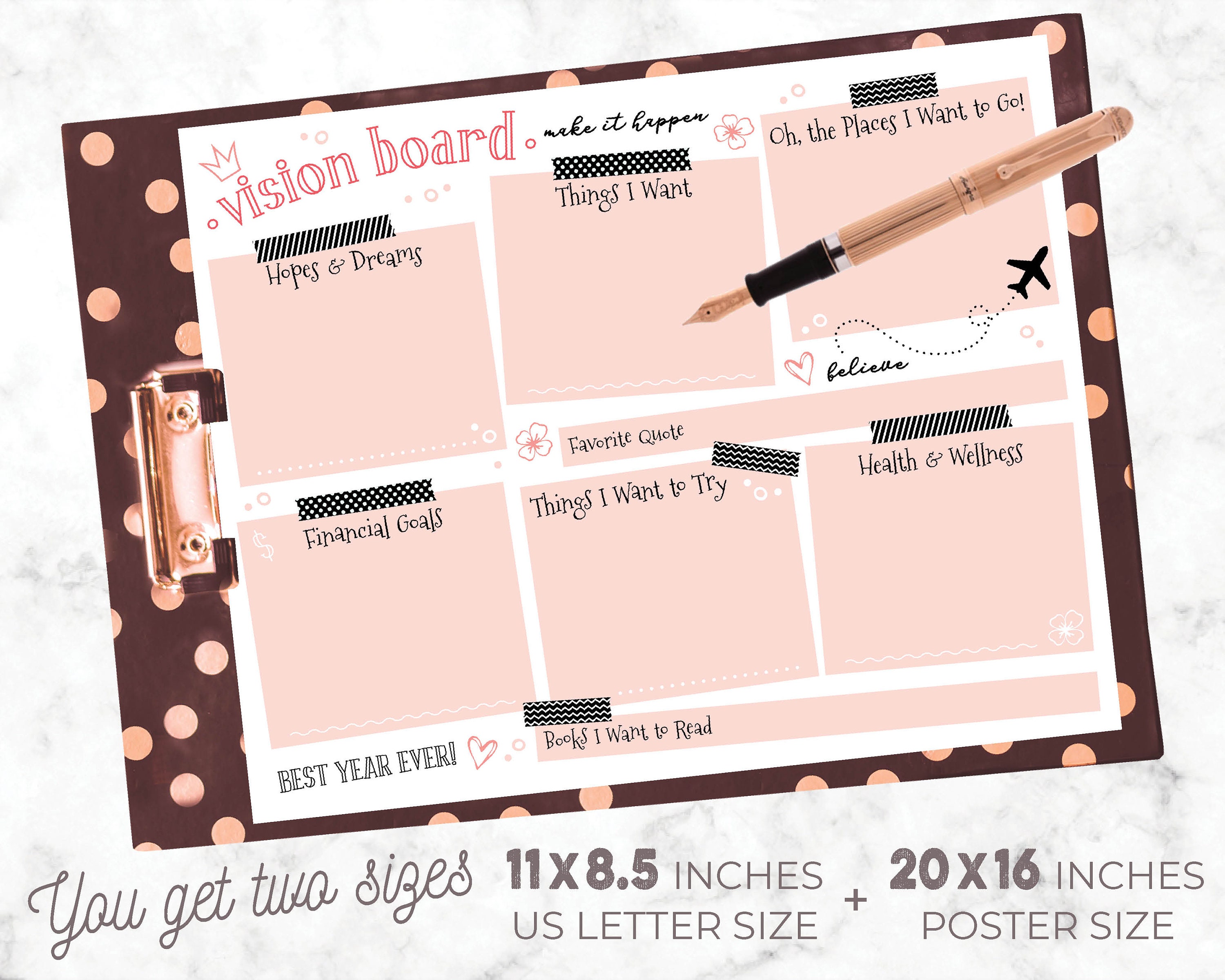 Vision Board Template | Instant Digital Download | 300 DPI | Dream ...