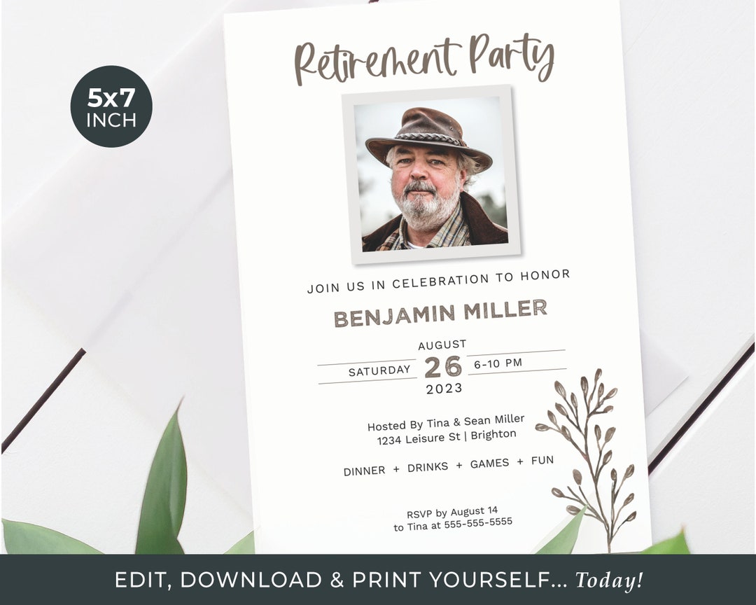 Retirement Invitation Editable TEMPLATE Modern Minimal Photo - Etsy