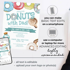 Donuts With Dad Self-editing TEMPLATES | 8.5x11 Flyer, 11x17 Poster ...