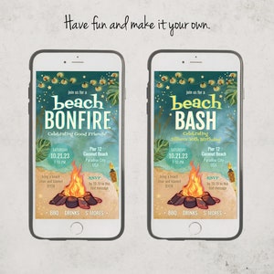 Beach Bonfire Party Invitation TEMPLATE Editable Mobile Invite | Any ...