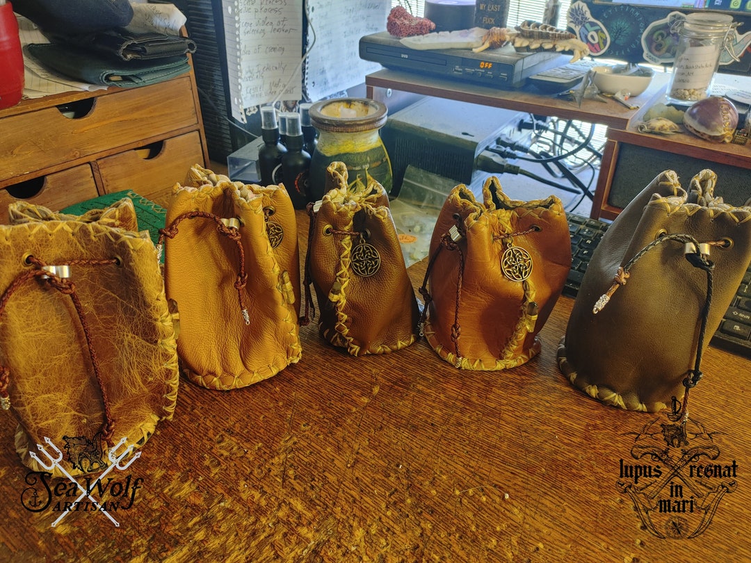 Medieval Inspired Leather Cinch Pouches With Celtic Medallion - Durable ...