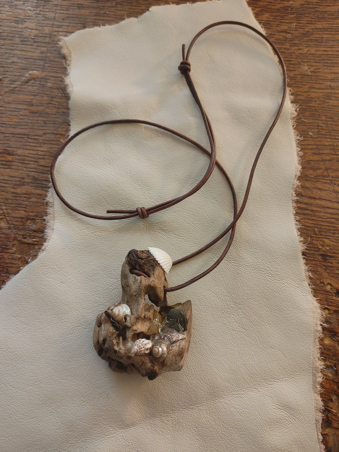 Driftwood Mjolnir Pendant - Viking Hammer, Nautical Sea Glass & Shells ...
