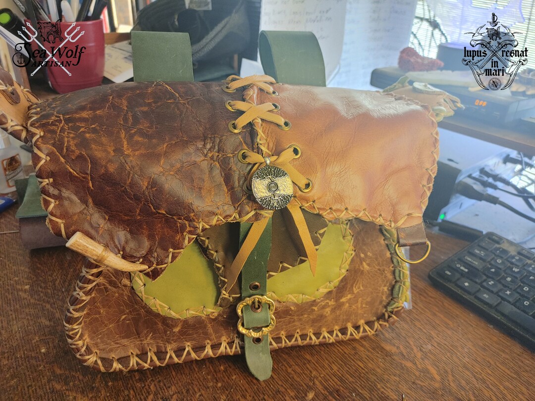 Medieval Leather Satchel With Tree of Life Medallion - Handcrafted for ...