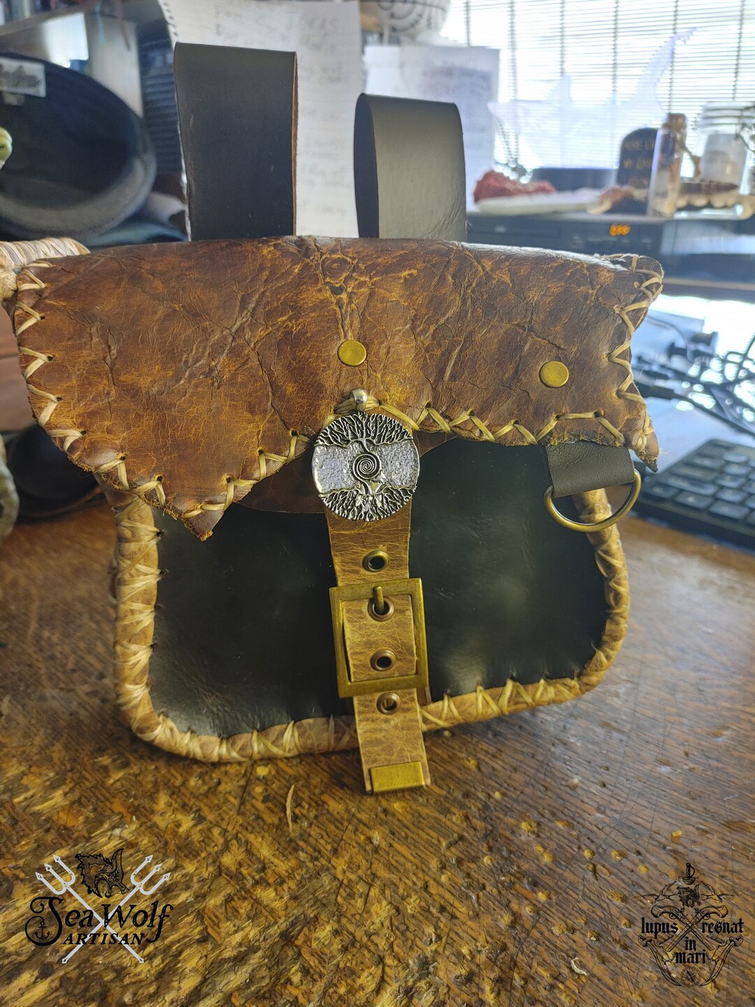 Medieval Leather Belt Satchel Distressed Brown With Tree of Life ...