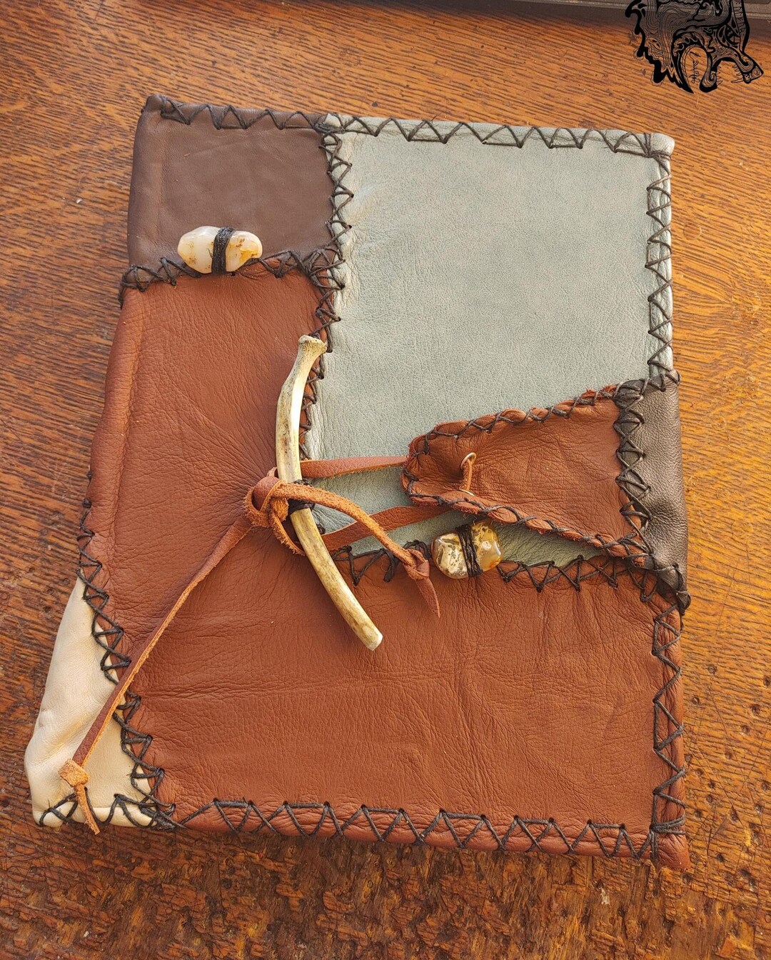Custom Leather Bound Sketchbook/journal - Book of Shadows With Elk Bone ...