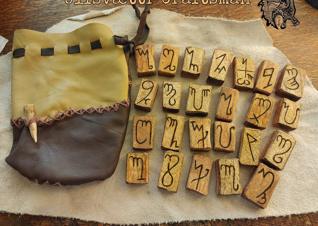 Theban Alphabet Rune Divination Set, Witchcraft, Hawaiian Mango Wood - Etsy