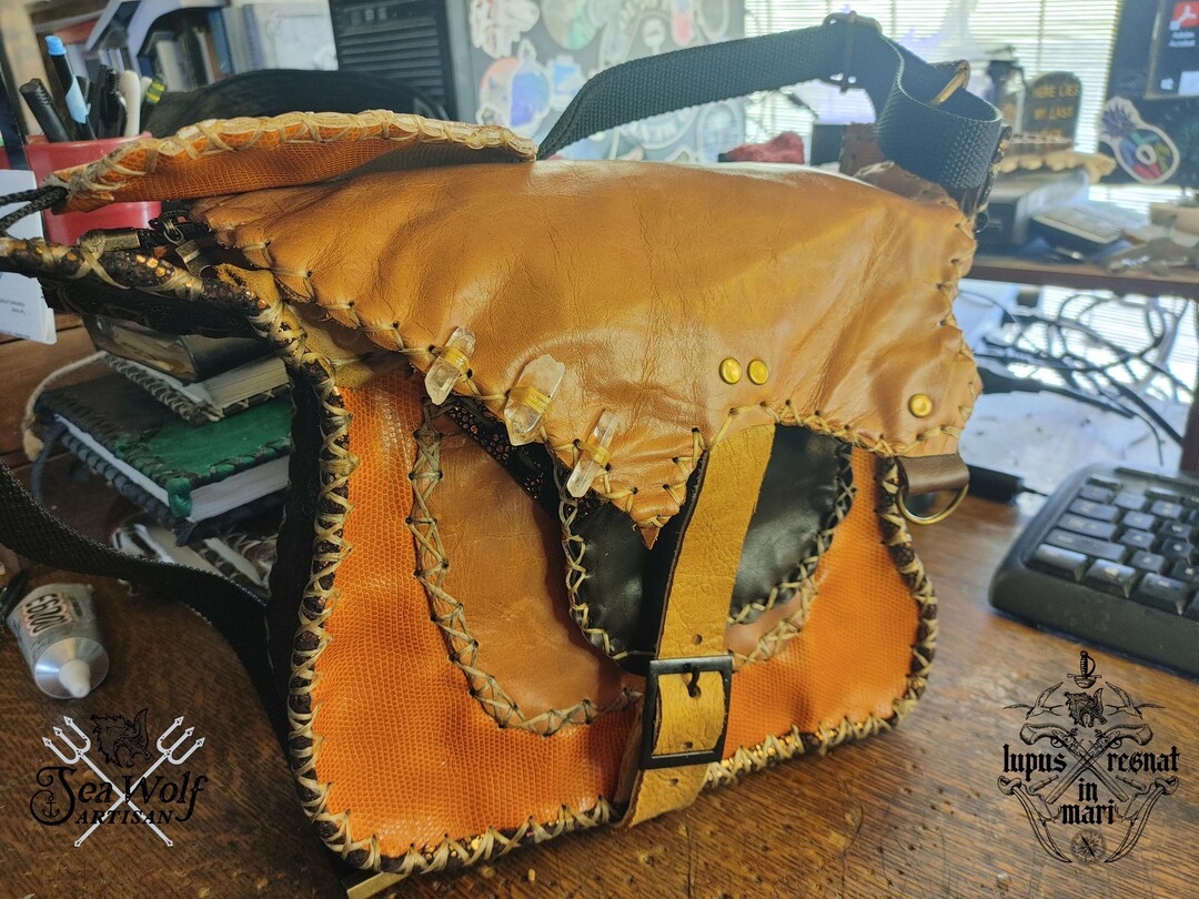 70s Retro Leather Purse – Handmade Bohemian Design With Quartz Points ...