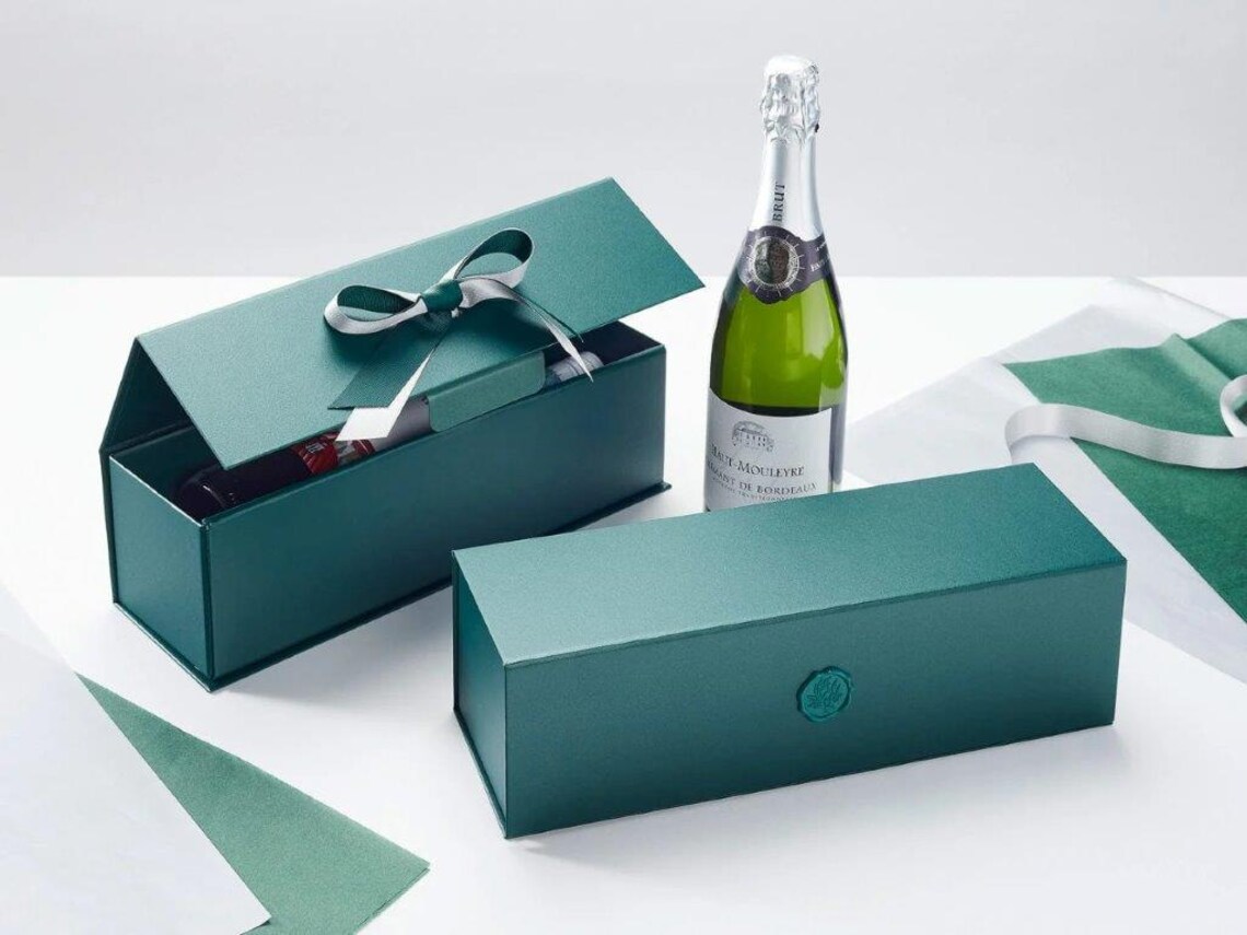 Beautiful Forest Green Single Bottle Gift Box With Ribbon - Etsy