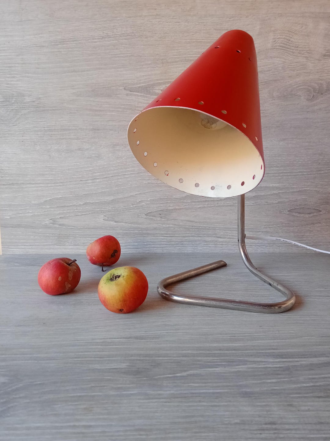 1960's Vintage Mid Century Triangle Cone Desk Red Table Lamp Retro ...