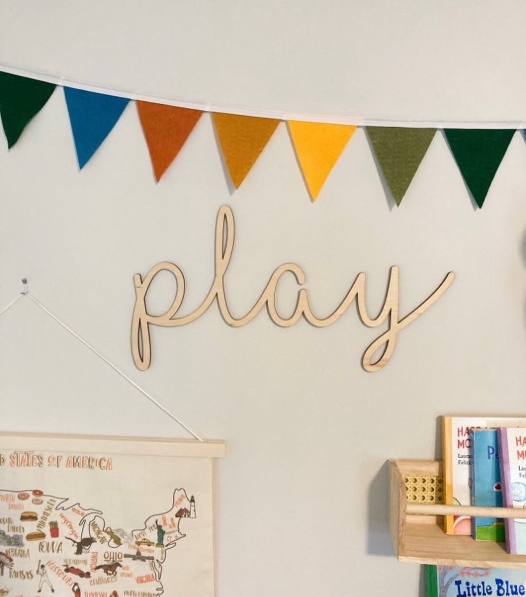 Play All Day Wood Words, Playroom Signs, Playroom Decor, Wood Word Cut ...