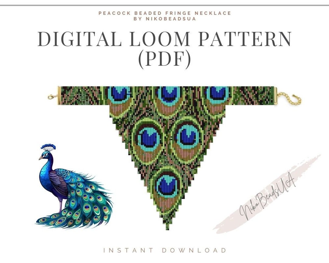 Peacock Fringe Loom Pattern for Beaded Necklace, Feather Pattern, DIY ...