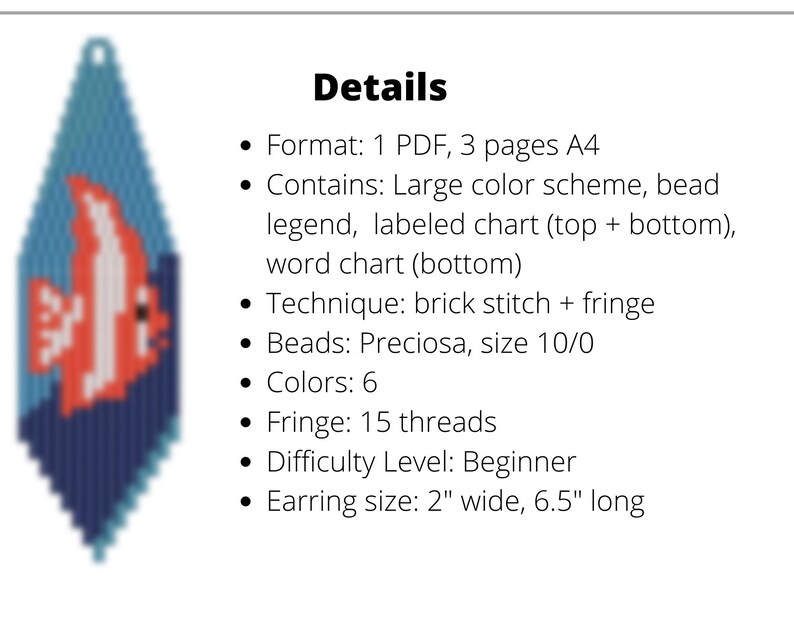 Tropical Fish Brick Stitch Pattern for Fringe Beaded Earrings - Etsy