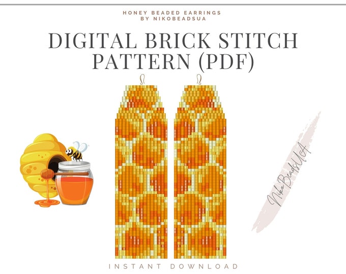 Honeycomb Brick Stitch Pattern for Fringe Beaded Earrings, Dainty Honey ...