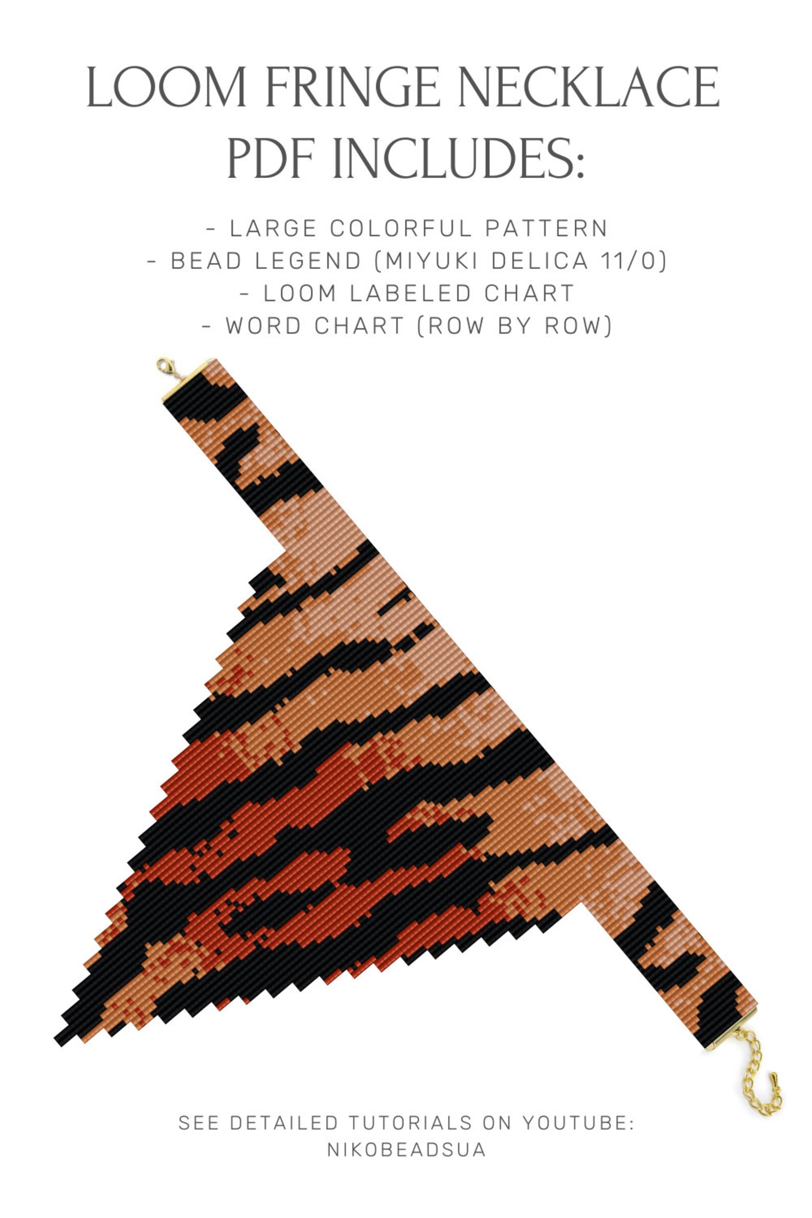 Tiger Stripe Beaded Loom Necklace Pattern With Fringe - DIY Jewelry ...
