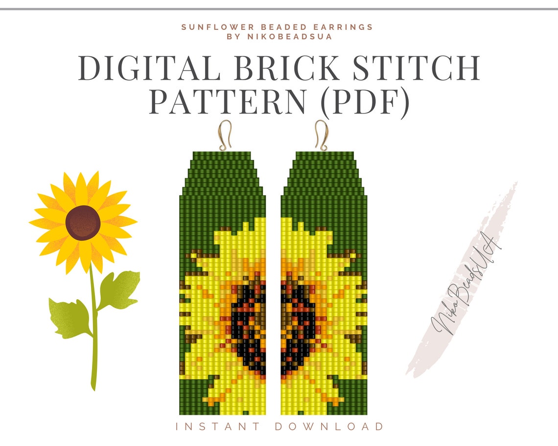 Sunflower Brick Stitch Pattern for Fringe Beaded Earrings - Etsy