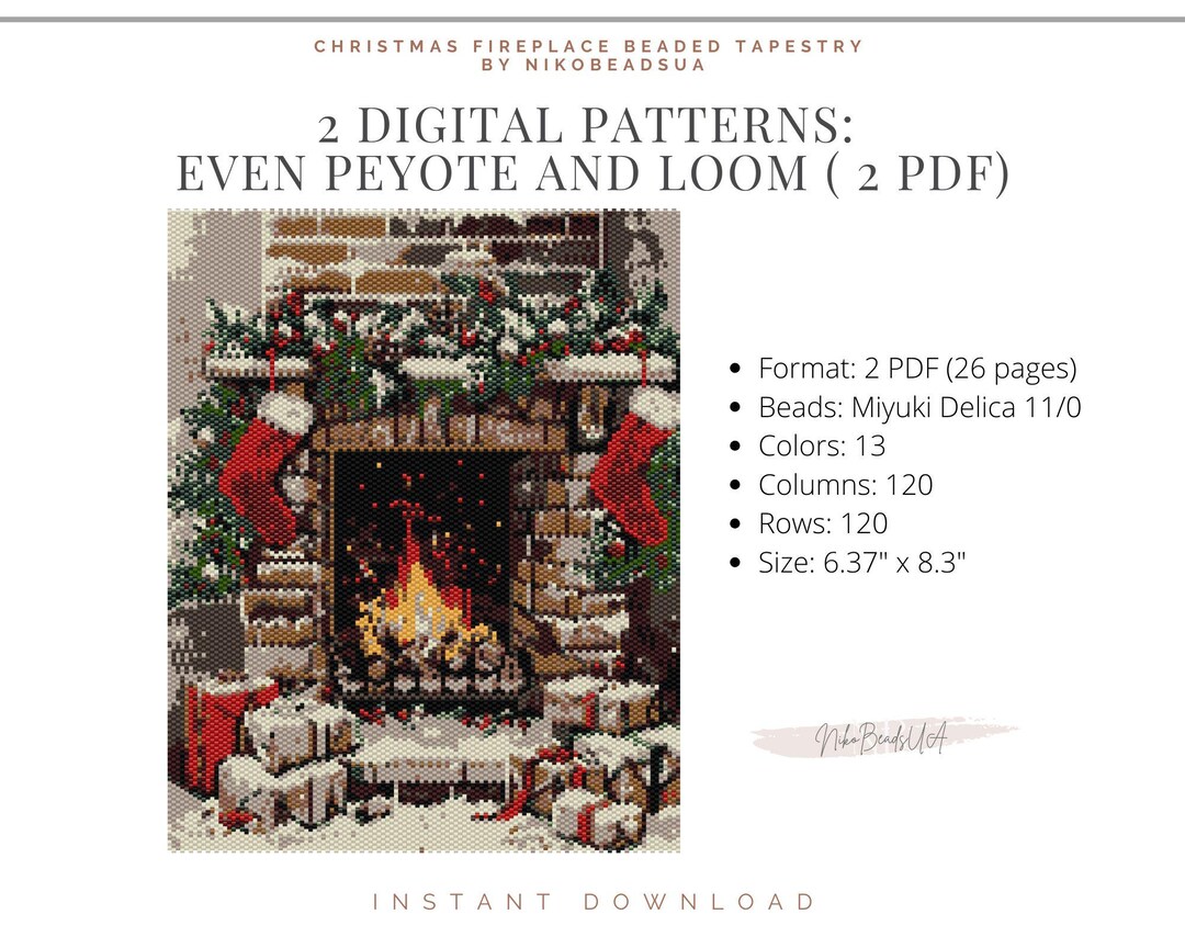 Christmas Fireplace Even Peyote and Loom Patterns for Beaded Tapestry ...