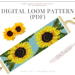Sunflowers Loom Pattern for Beaded Bracelet, Flower Pattern, DIY Beaded ...