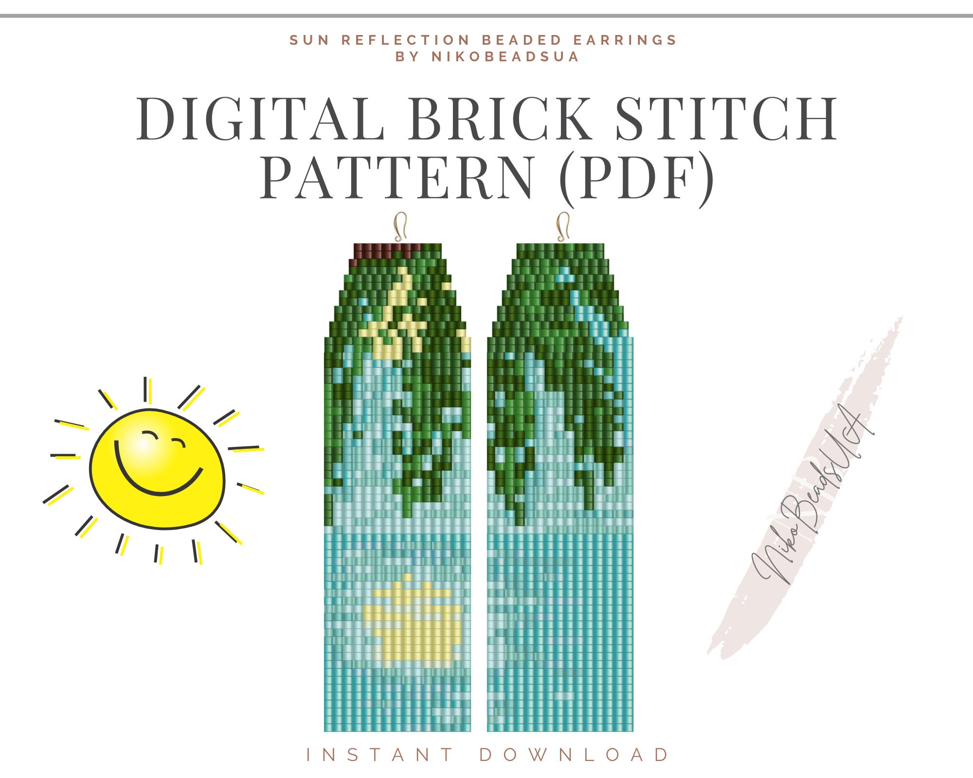 Sun & River Brick Stitch Pattern for Fringe Beaded Earrings, Water ...