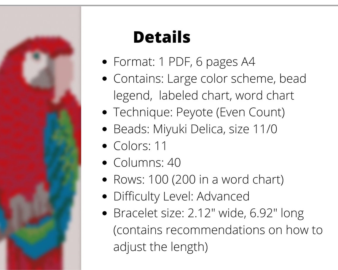 Parrot Even Peyote Pattern for Beaded Bracelet, Animal Pattern, DIY ...
