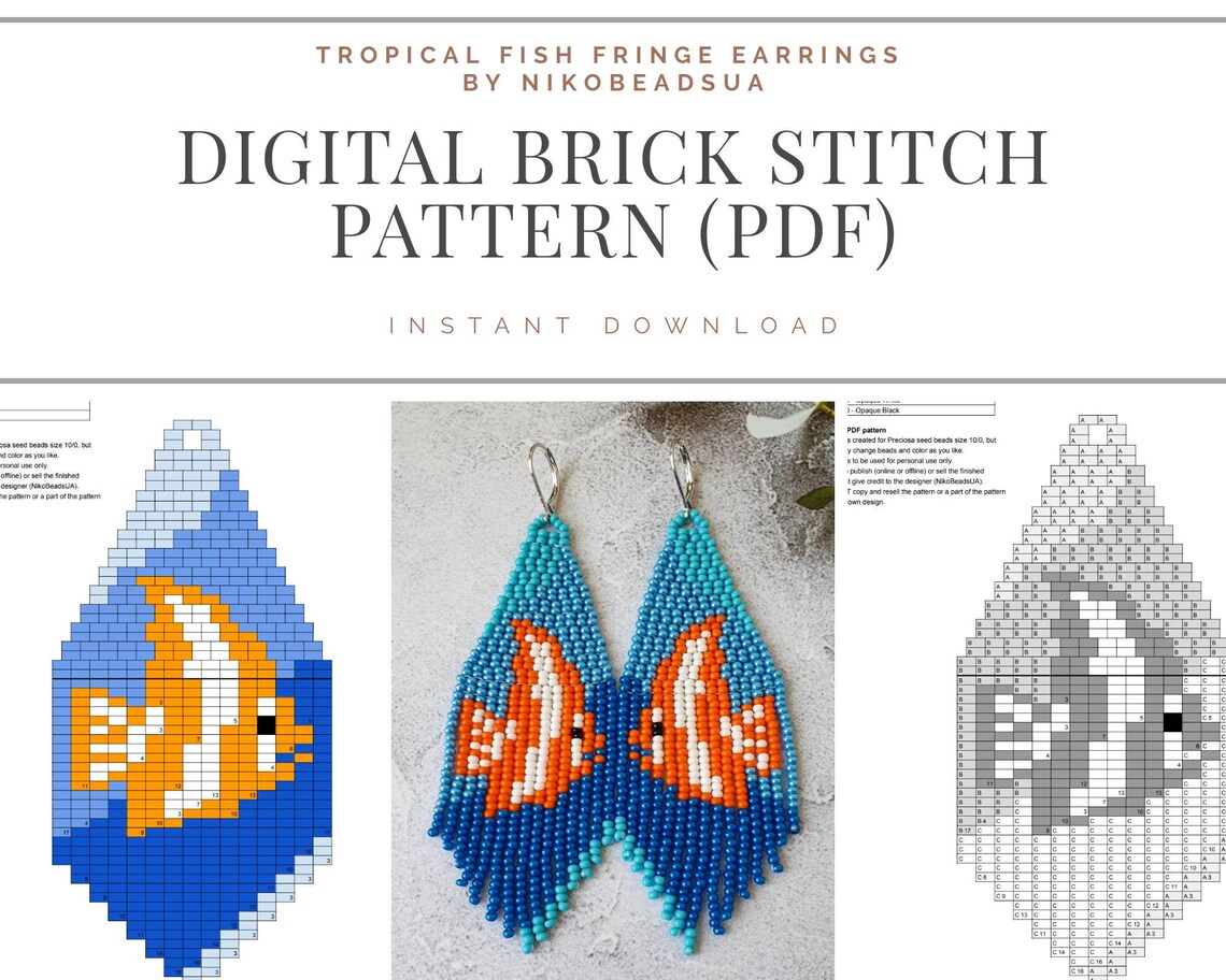 Tropical Fish Brick Stitch Pattern for Fringe Beaded Earrings - Etsy Canada