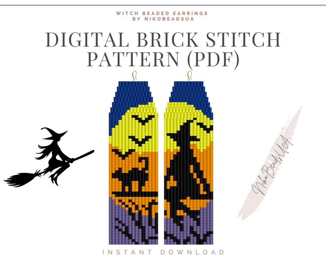 Witch Brick Stitch Pattern for Fringe Beaded Earrings, Halloween ...